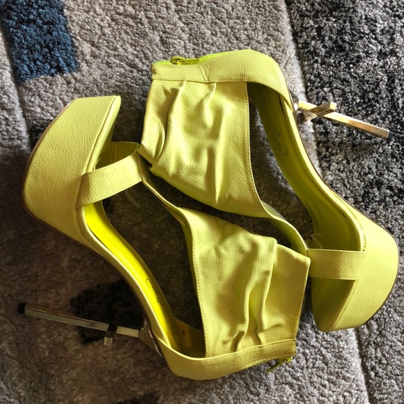 Privileged | Shoes | Size 1 Neon Yellow Platforms With Gold Cross Heel ...